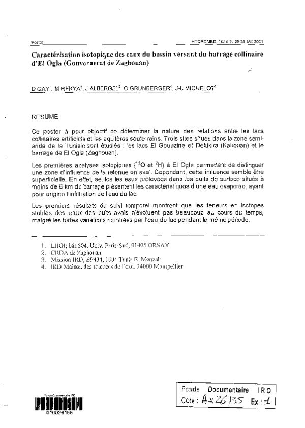 (PDF) Caractérisation isotopique des eaux du bassin versant du barrage ...