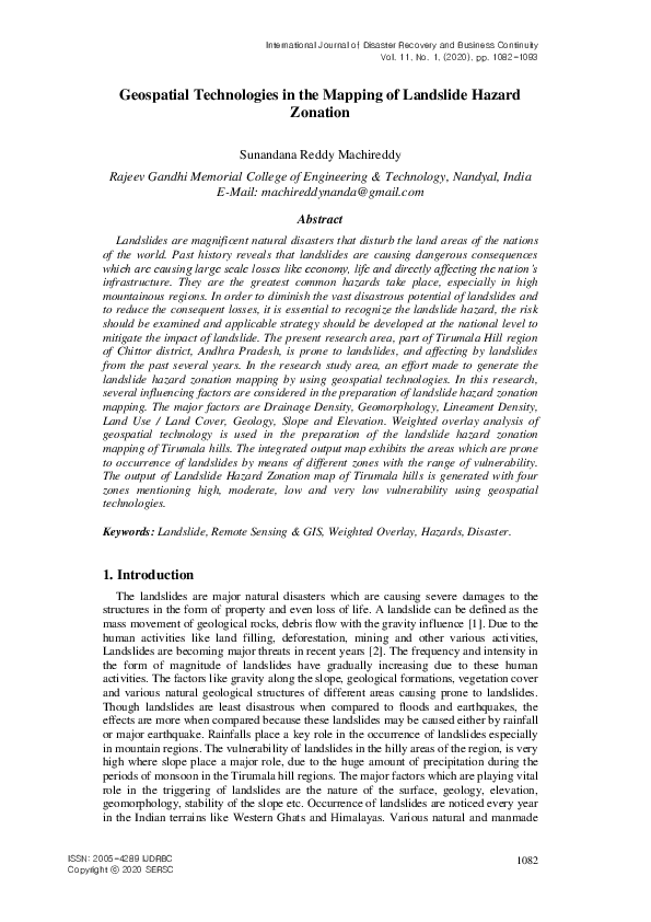 (PDF) Geospatial Technologies in the Mapping of Landslide Hazard Zonation