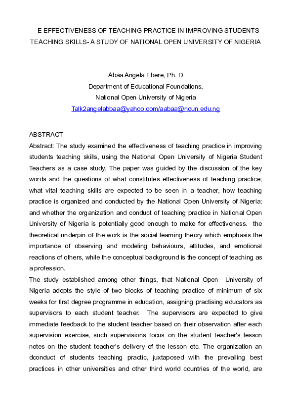 EFFECTIVENESS OF TEACHING PRACTICE IN IMPROVING STUDENTS TEACHING ...