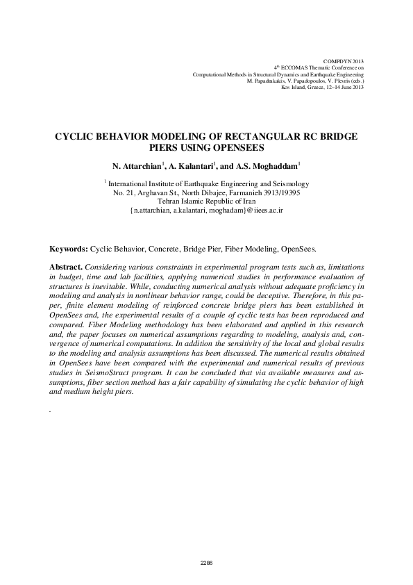 (PDF) Cyclic Behavior Modeling of Rectangular RC Bridge Piers Using Opensees