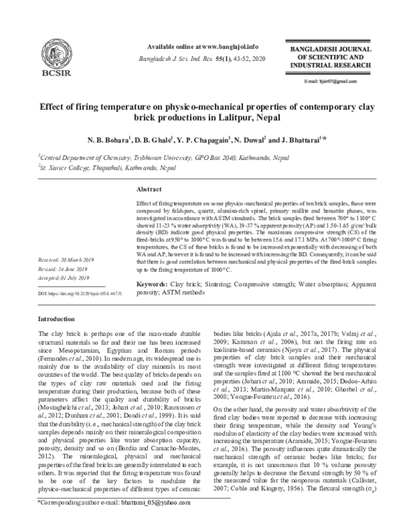 (PDF) Effect of firing temperature on physico-mechanical properties of contemporary clay brick ...