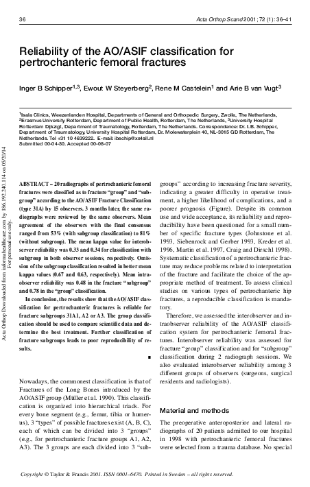 (PDF) Reliability of the AO/ASIF classification for pertrochanteric ...