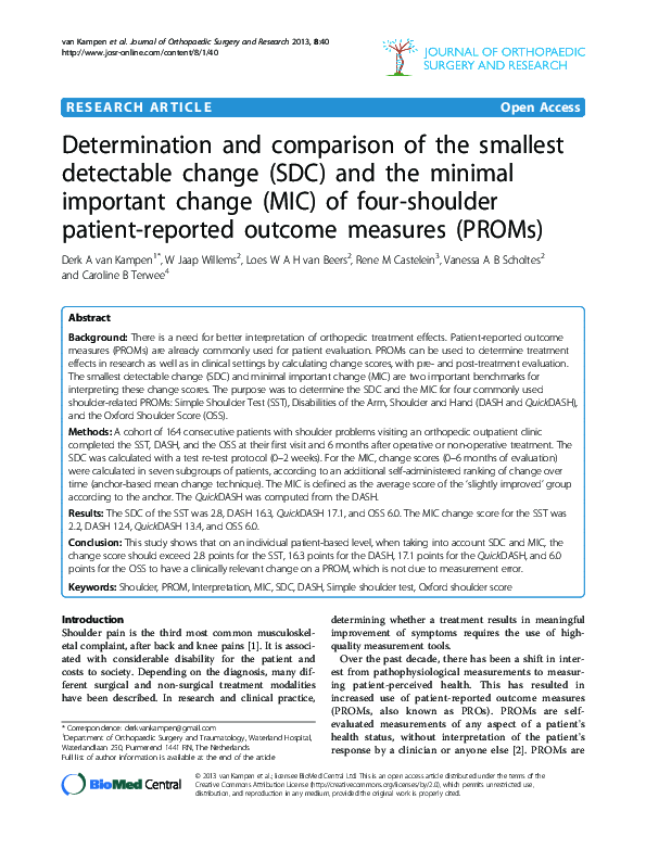(PDF) Determination and comparison of the smallest detectable change (SDC) and the minimal ...