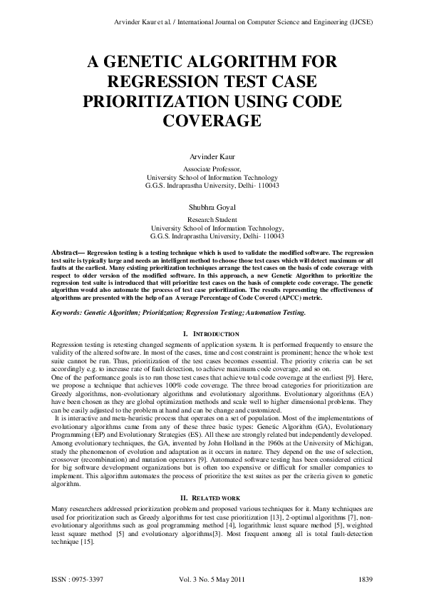 (PDF) A Genetic Algorithm for Regression Test Case Prioritization Using ...