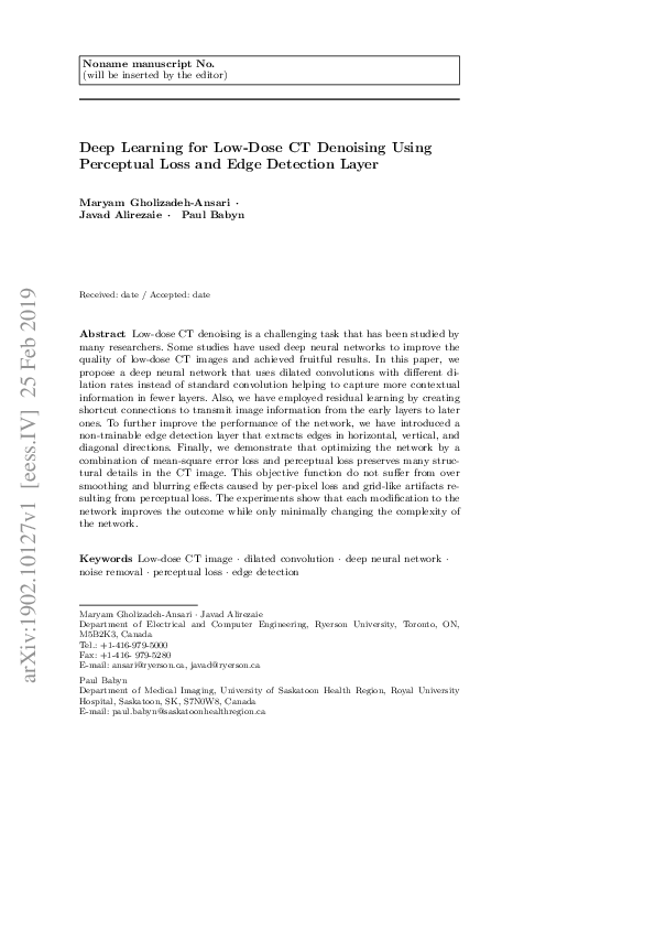 (PDF) Deep Learning for Low-Dose CT Denoising