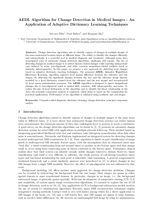 (PDF) AEDL Algorithm for Change Detection in Medical Images-An Application of Adaptive ...