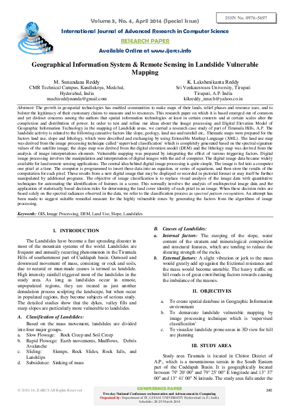 (PDF) Geographical Information System & Remote Sensing in Landslide ... (PDF) Geographical Information System & Remote Sensing in Landslide ...