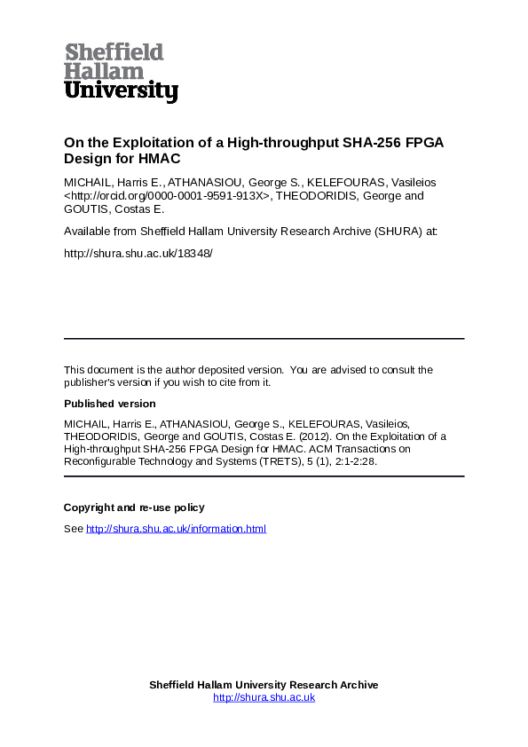 (PDF) On the exploitation of a high-throughput SHA-256 FPGA design for HMAC