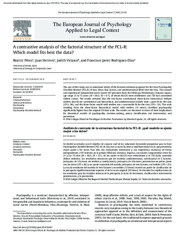 (PDF) A contrastive analysis of the factorial structure of the PCL-R ...