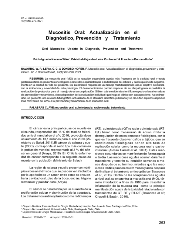 (PDF) Mucositis Oral: Actualización en el Diagnóstico, Prevención y Tratamiento | Francisca ...