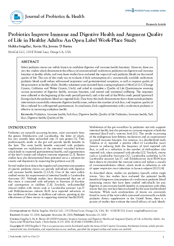(PDF) Probiotics Improve Immune and Digestive Health and Augment ...