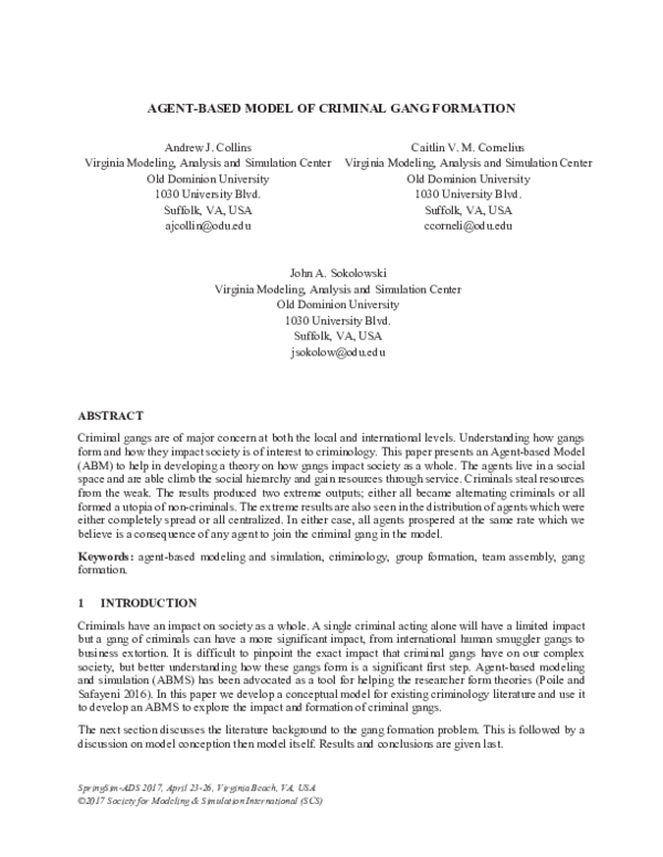 (PDF) Agent-Based Model of Criminal Gang Formation