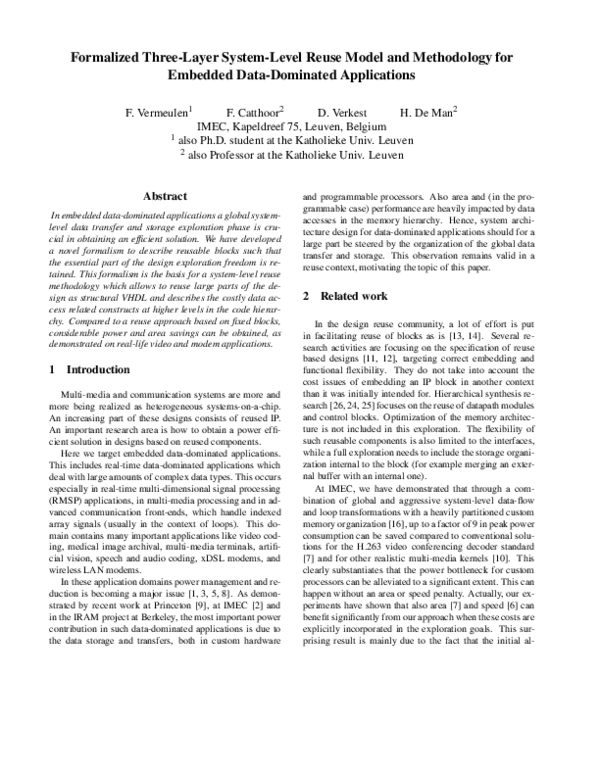 Pdf Formalized Three Layer System Level Reuse Model And Methodology For Embedded Data