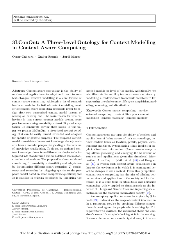 (PDF) 3LConOnt: a three-level ontology for context modelling in context-aware computing
