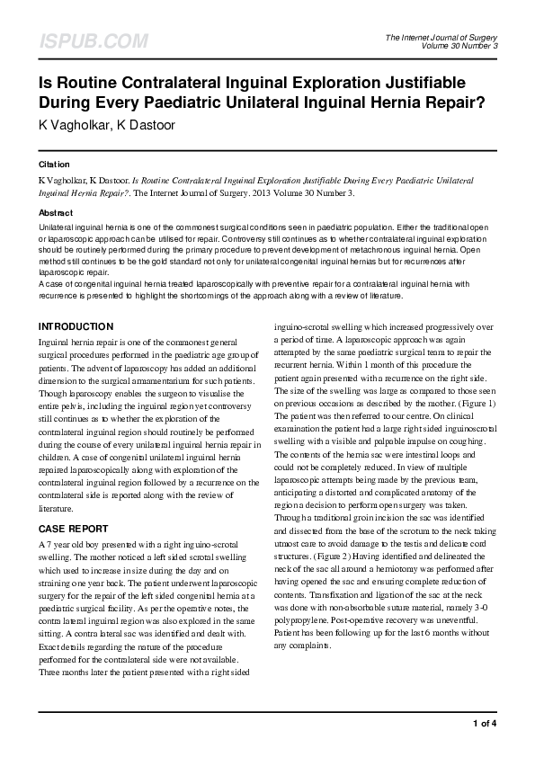 (PDF) Is Routine Contralateral Inguinal Exploration Justifiable During ...