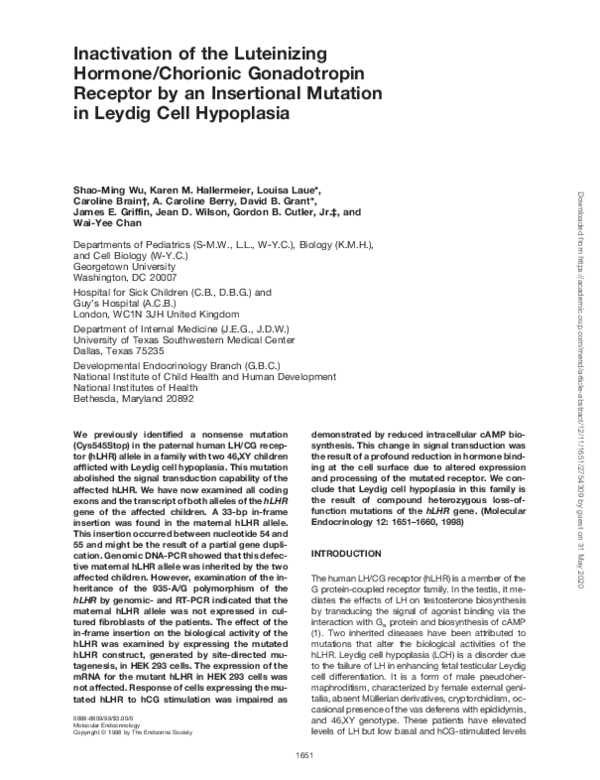 (PDF) Inactivation of the Luteinizing Hormone/Chorionic Gonadotropin ...