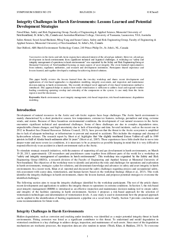 (PDF) Integrity challenges in harsh environments: lessons learned and ...