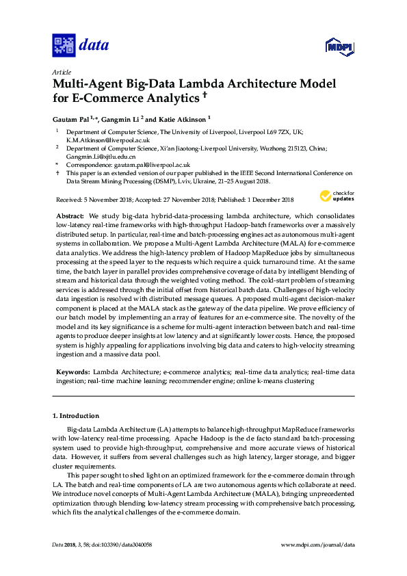 (PDF) Multi-Agent Big-Data Lambda Architecture Model for E-Commerce Analytics