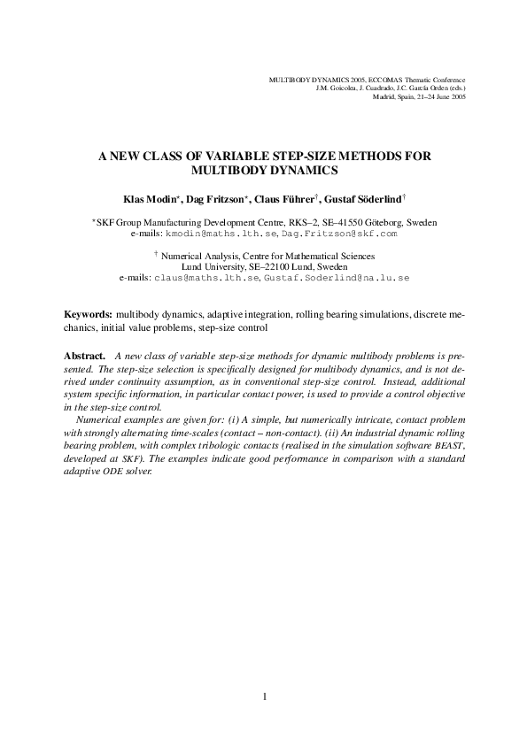 (PDF) A New Class of Variable Step-Size Methods for Multibody Dynamics