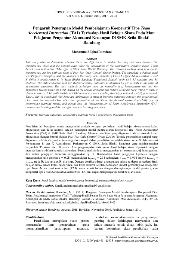 (PDF) Pengaruh Penerapan Model Pembelajaran Kooperatif Teknik Two Stay Two Stray Terhadap ...