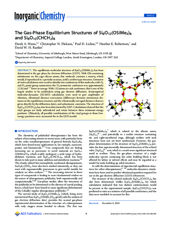 (PDF) The Gas-Phase Equilibrium Structures of Si8O12 (OSiMe3) 8 and ...