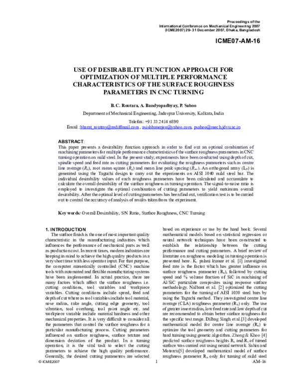 (PDF) Use of Desirability Function Approach for Optimization of Multiple Performance ...