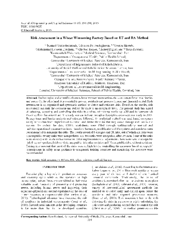 (PDF) Risk Assessment in Metallurgy Industry by ETBA Method