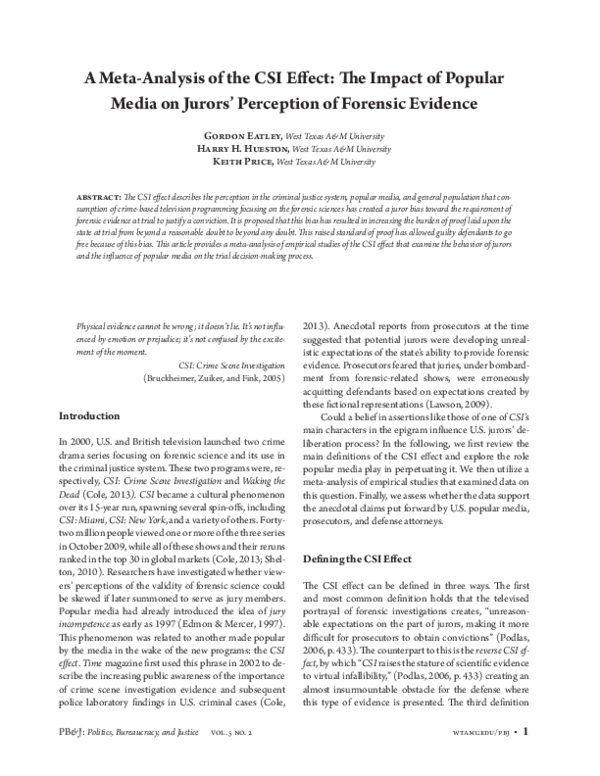 (PDF) A Meta-Analysis of the CSI Effect : The Impact of Popular Media ...