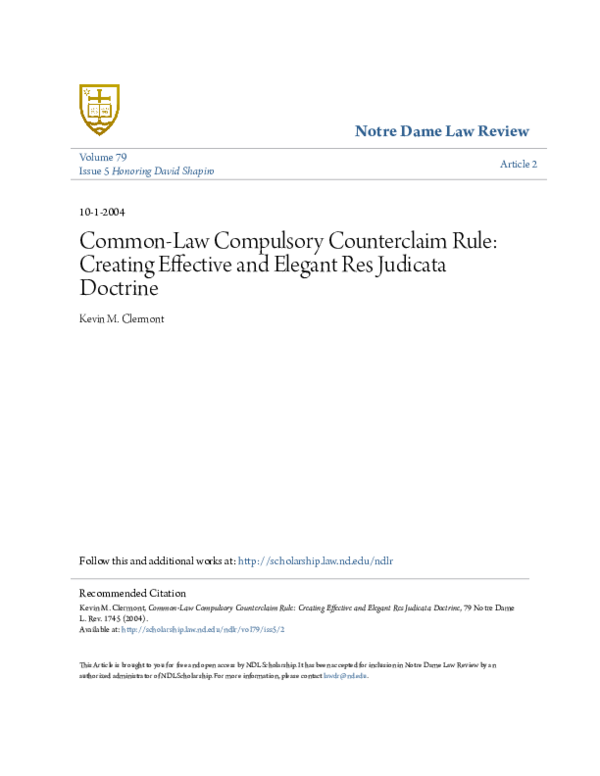 (PDF) Common-Law Compulsory Counterclaim Rule: Creating Effective and ...