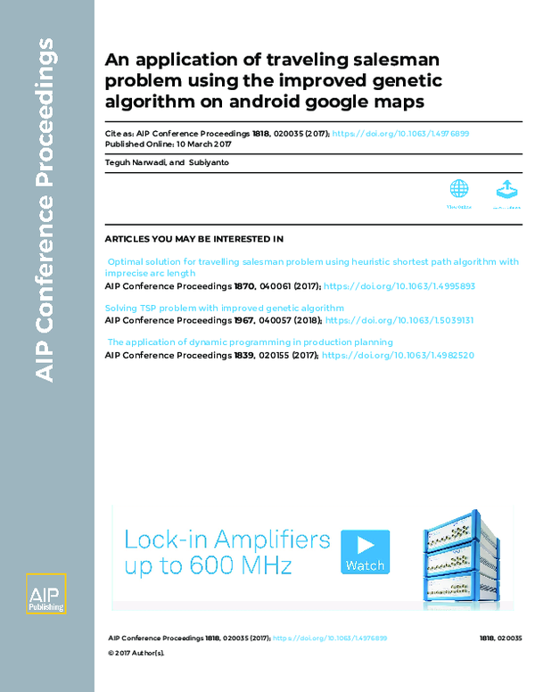 Pdf An Application Of Traveling Salesman Problem Using The Improved Genetic Algorithm On