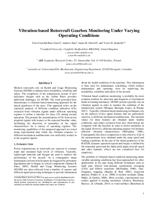 (PDF) Vibration-based Rotorcraft Gearbox Monitoring Under Varying Operating Conditions