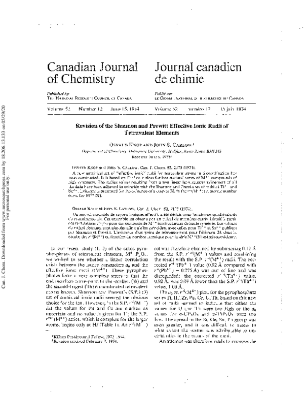 (PDF) Revision of the Shannon and Prewitt Effective Ionic Radii of ...