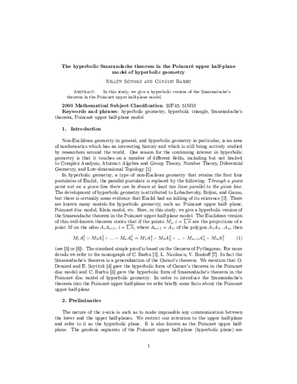 (PDF) The Hyperbolic Smarandache Theorem in the Poincaré Upper Half ...