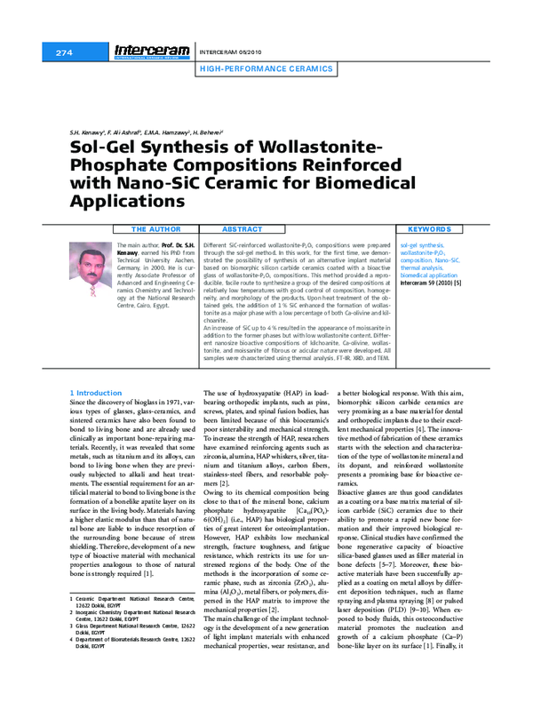 (PDF) Sol-Gel Synthesis of Wollastonite- Phosphate Compositions Reinforced with Nano-SiC Ceramic ...