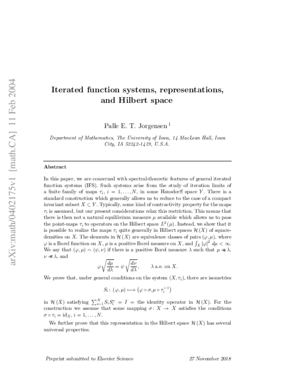 (PDF) Fe b 20 04 Iterated function systems , representations , and ...