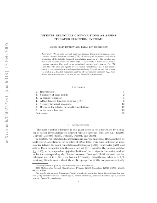 (PDF) Infinite Bernoulli convolutions as affine iterated function systems