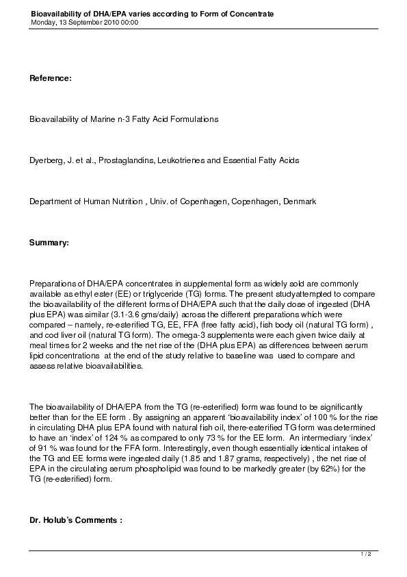 (PDF) Bioavailability of DHA/EPA varies according to Form of Concentrate