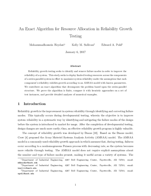 (PDF) An Exact Algorithm for Resource Allocation in Reliability Growth ...