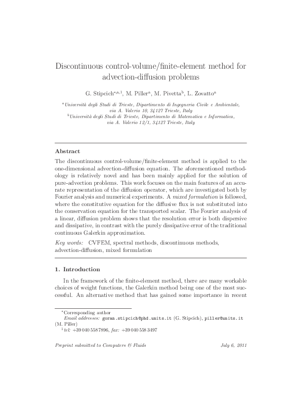 (PDF) Discontinuous Control-Volume Method for Advection-Diffusion