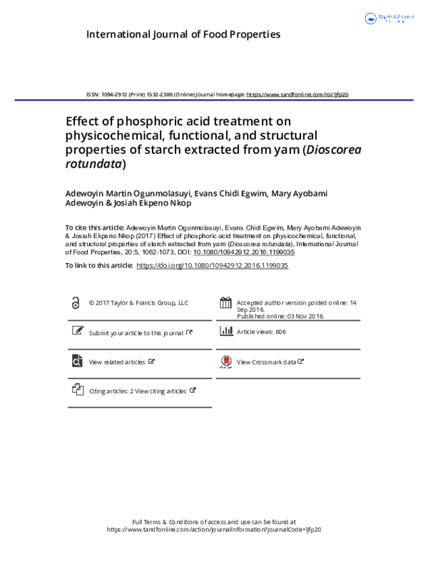(PDF) Effect of Phosphoric Acid Treatment on Physicochemical, Functional and Structural ...