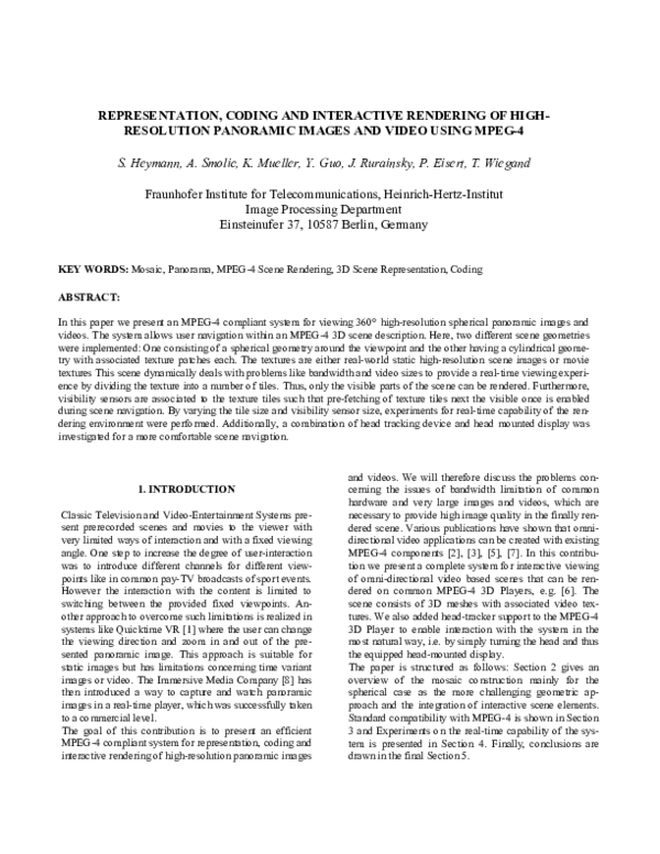 (PDF) Representation, coding and interactive rendering of high-resolution panoramic images and ...
