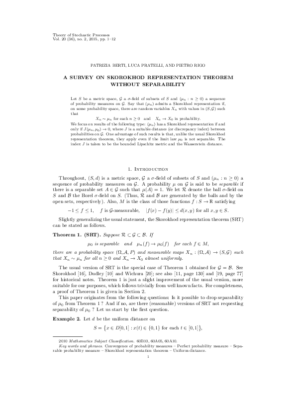 (PDF) A Survey on Skorokhod Representation Theorem Without Separability