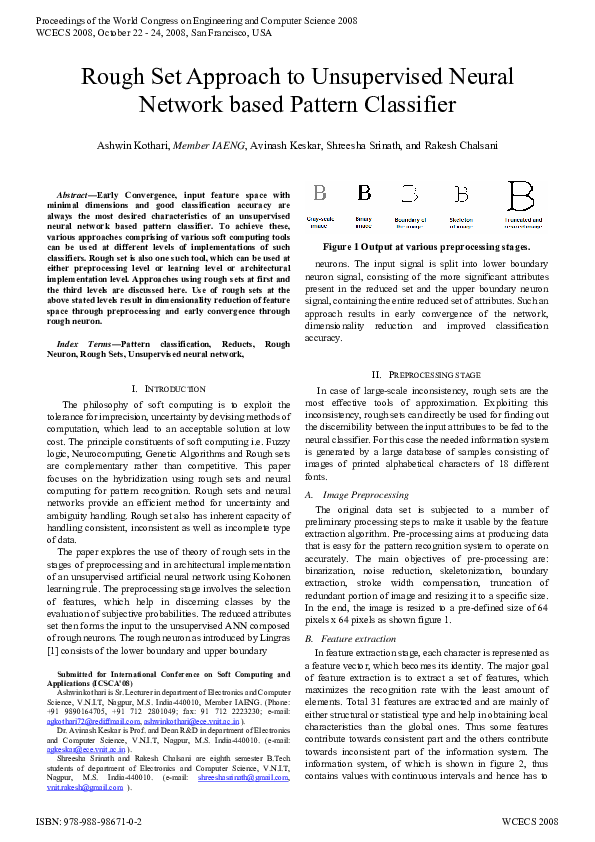 Pdf Rough Set Approaches To Unsupervised Neural Network Based Pattern Classifier Ashwin