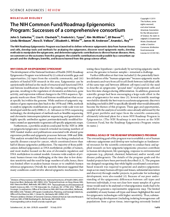 (PDF) The NIH Common Fund/Roadmap Epigenomics Program: Successes of a ...
