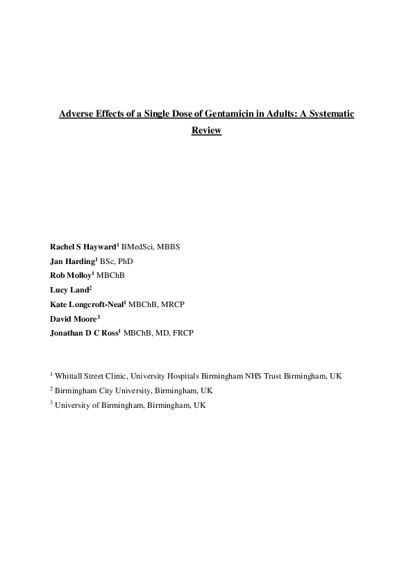 (PDF) Adverse Effects of a Single Dose of Gentamicin in Adults: A ...