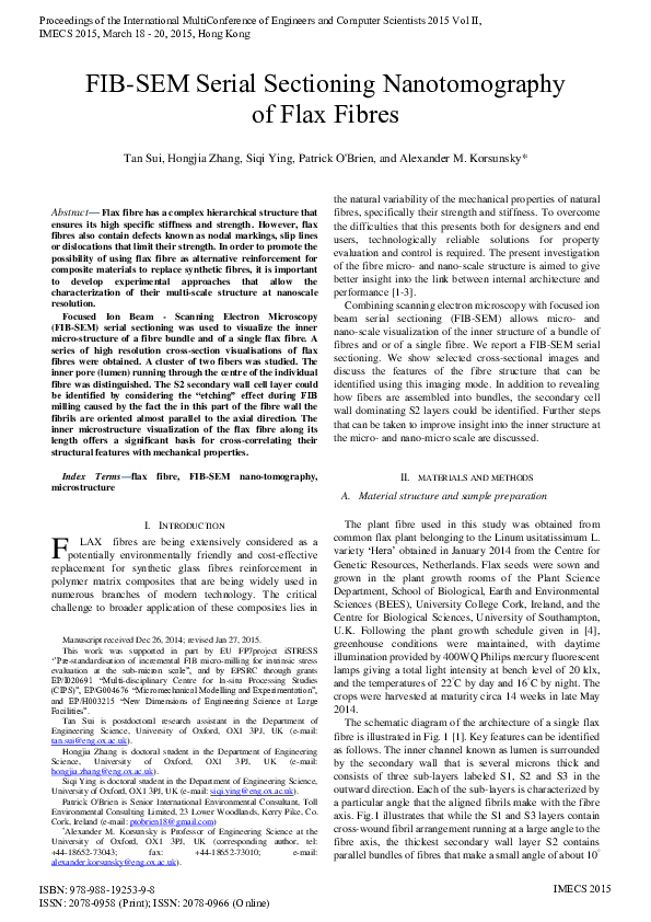 (PDF) FIB-SEM Serial Sectioning Nanotomography of Flax Fibres