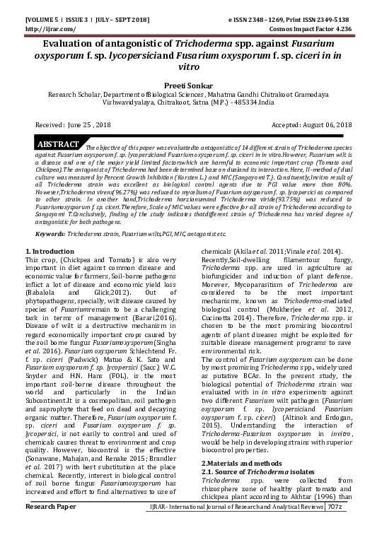 (PDF) Evaluation of antagonistic of Trichoderma spp. against Fusarium oxysporum f. sp ...