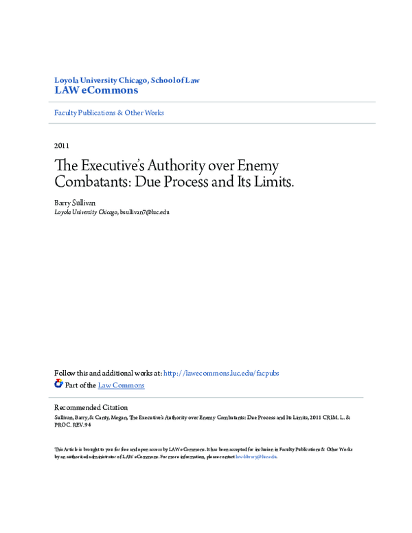 (PDF) The Executive's Authority Over Enemy Combatants: Due Process and ...