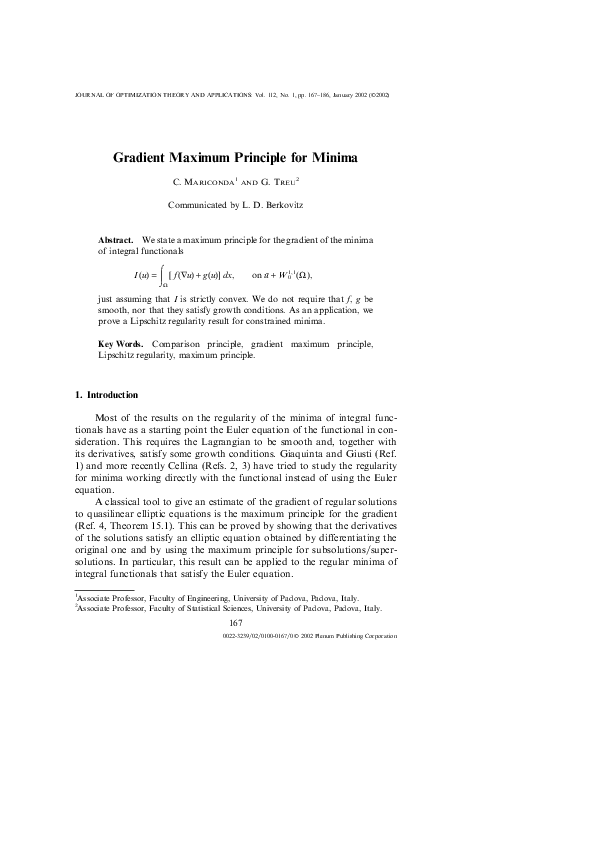(PDF) Gradient Maximum Principle for Minima