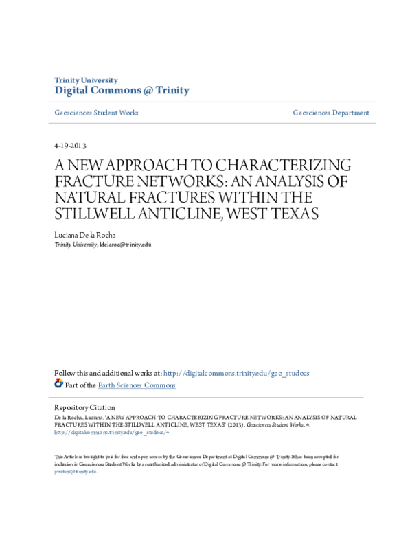 (PDF) A New Approach to Characterizing Fracture Networks: An Analysis of Natural Fractures ...